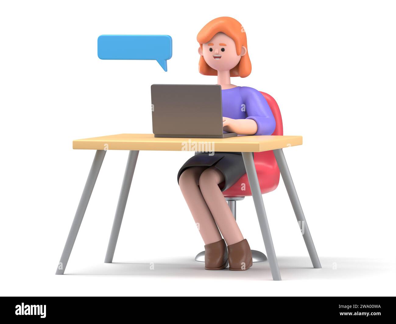 3D illustration of Cartoon 3d character with laptop. social media ...