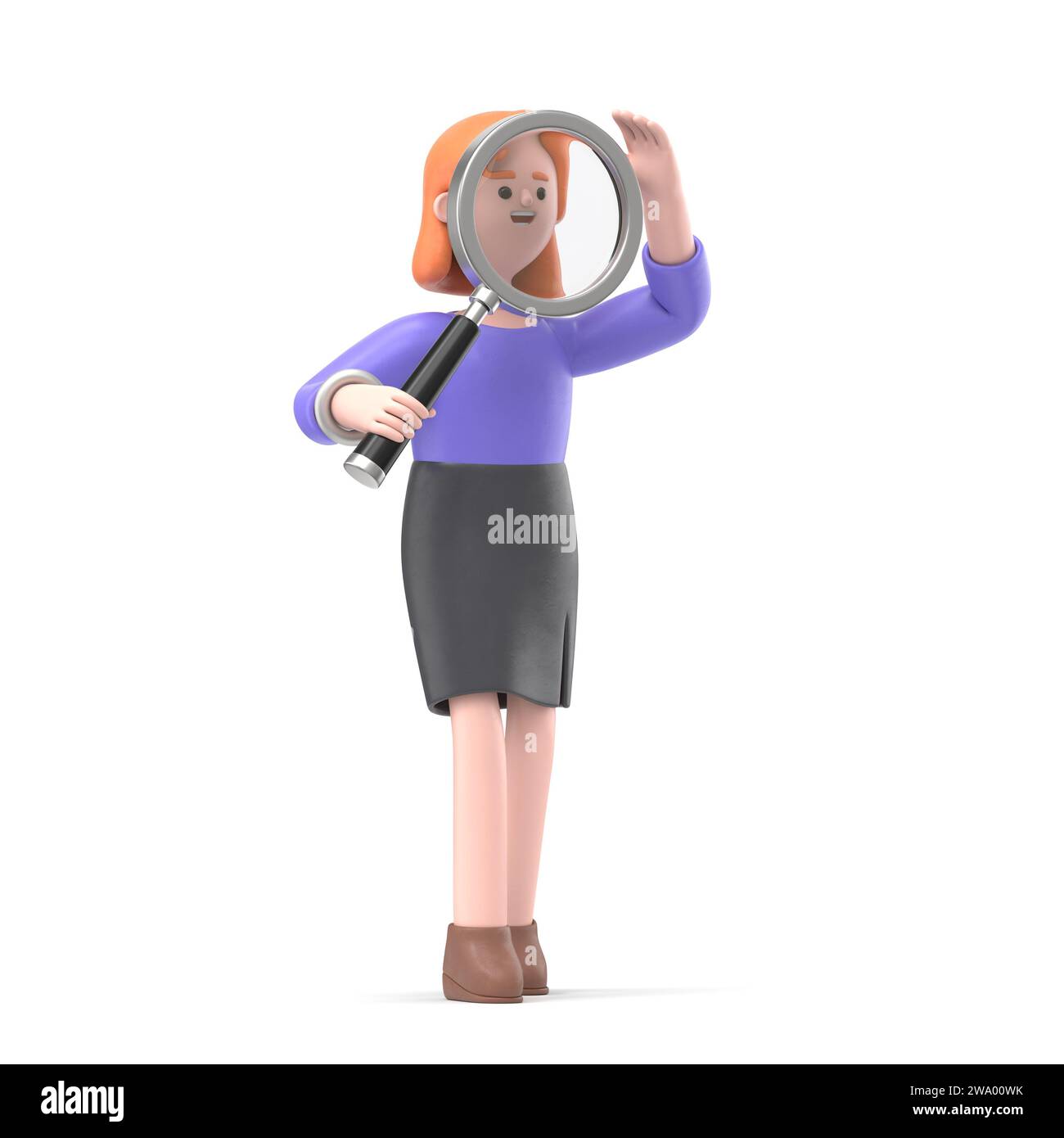 3D illustration of Cartoon 3d character with magnifier. Business ...