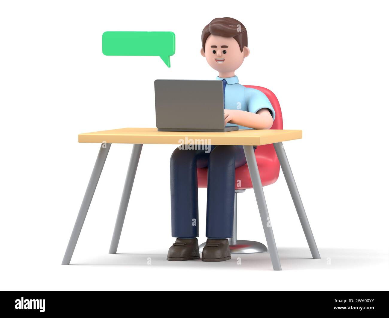 3D illustration of Cartoon 3d character with laptop. social media ...
