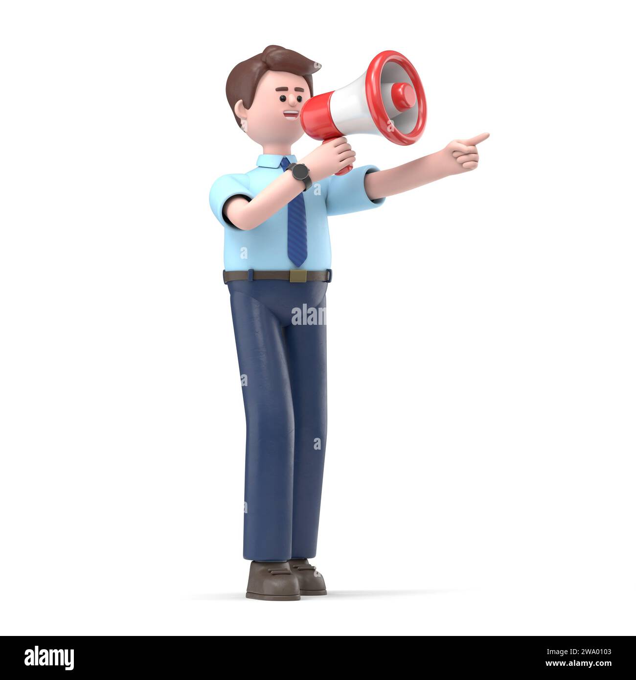 3D illustration of Cartoon 3d character with loudspeaker. Social media ...