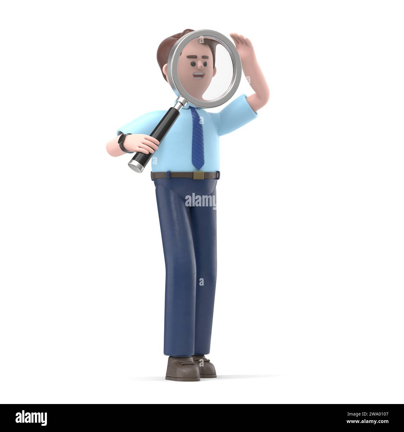 3D illustration of Cartoon 3d character with magnifier. Business ...