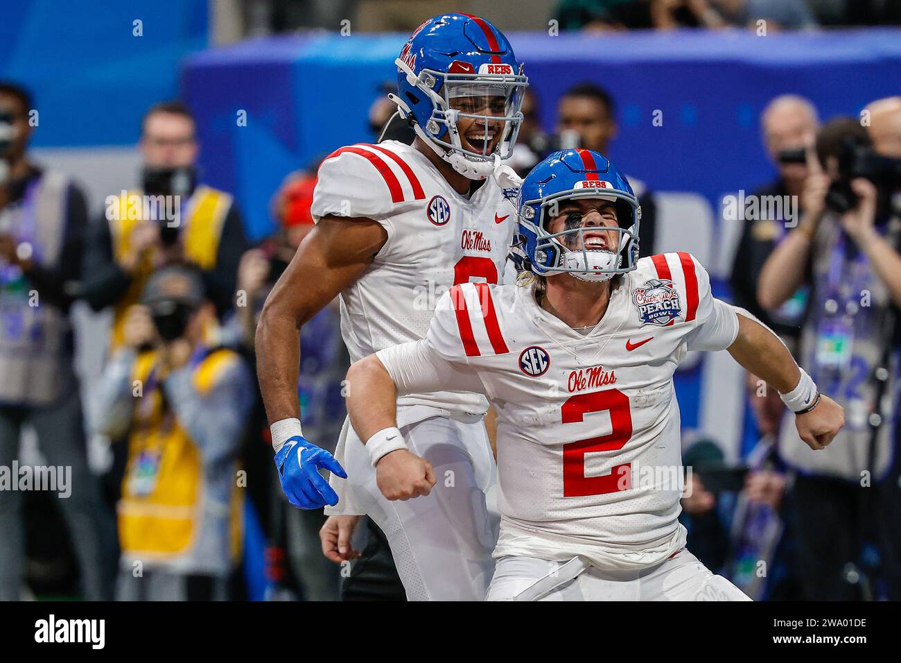 December 30, 2023: Jaxson Dart (2) and Tre Harris celebrate a touchdown ...