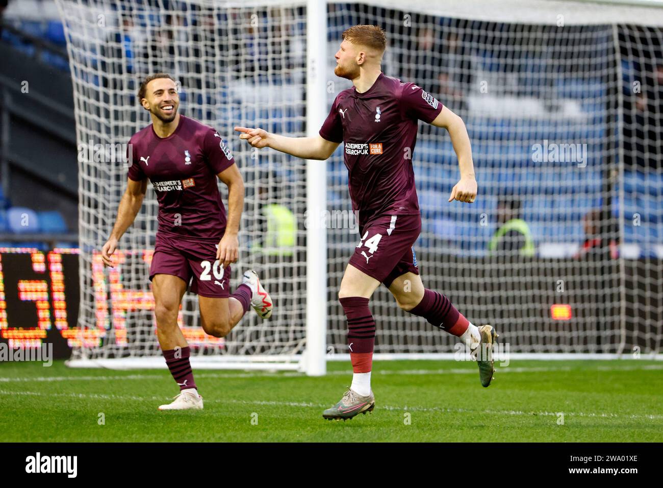 Josh Stones of Oldham Athletic Association Football Club is celebrating ...