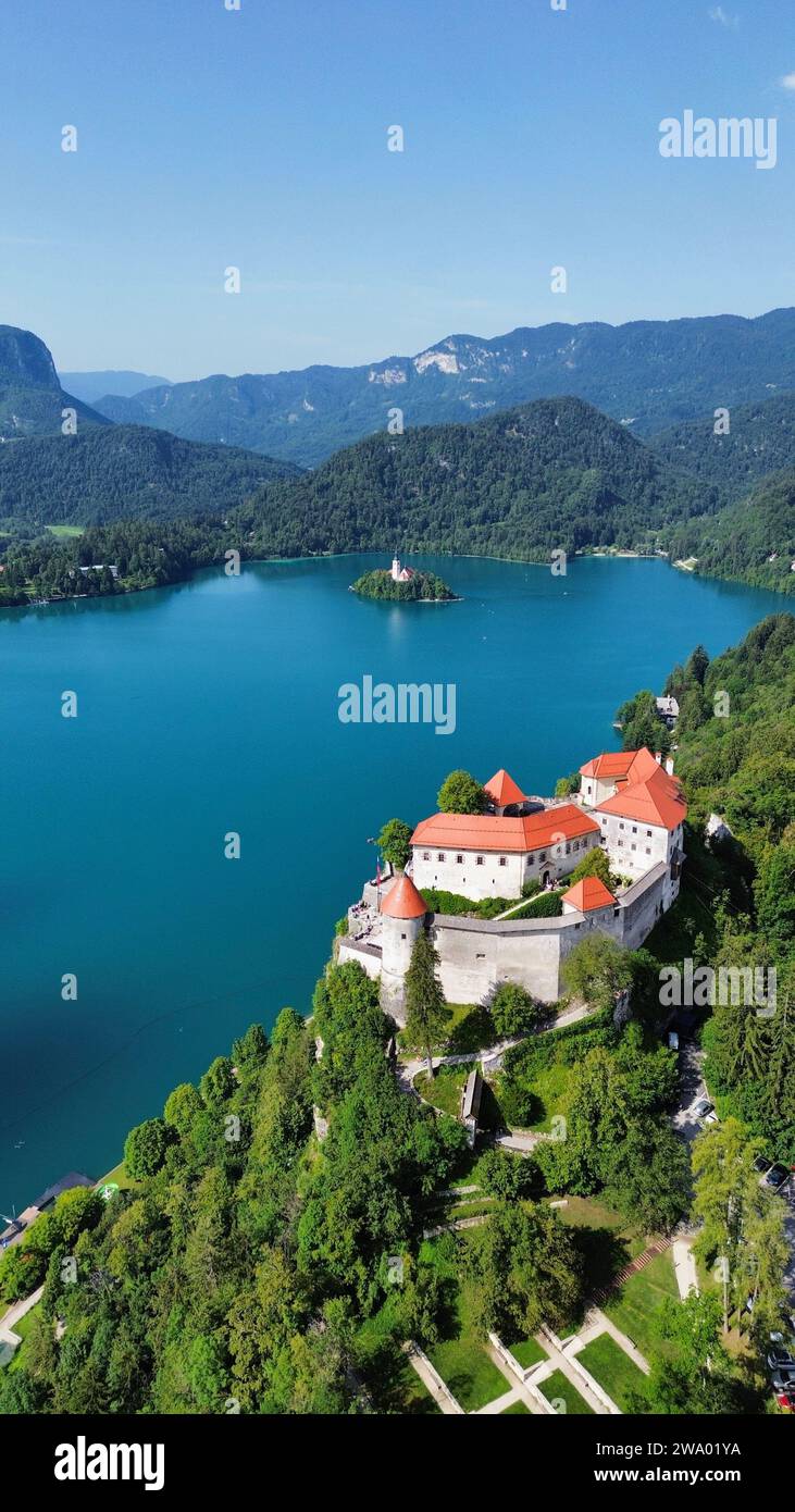 Drone photo bled castle hi-res stock photography and images - Alamy