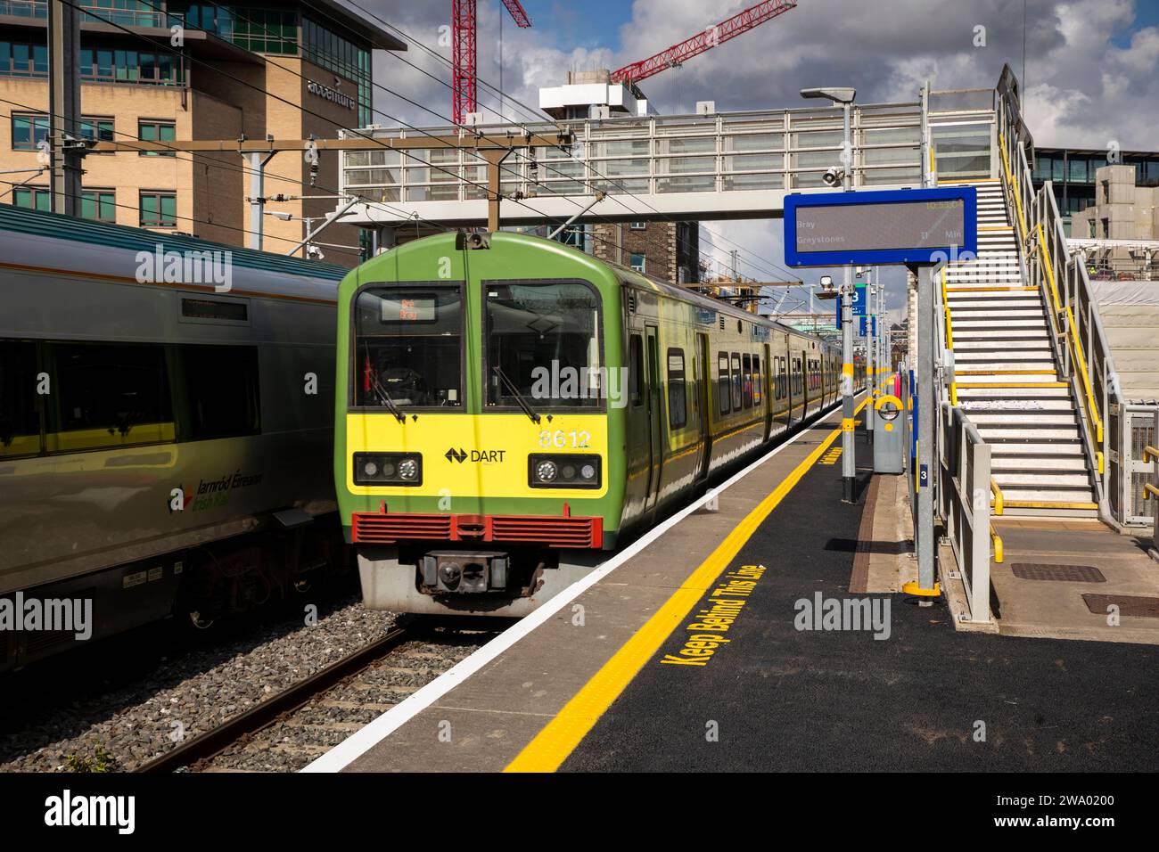 Ireland, Dublin, DART Rapid Transport railway train aproaching Grand ...