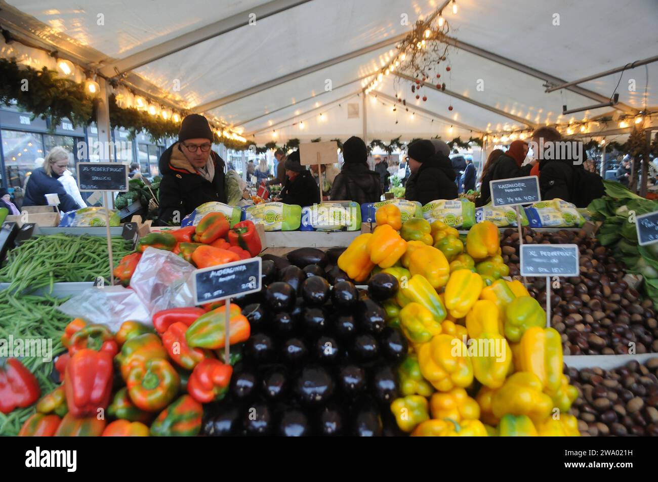 Copenhagen, Denmark /31 December 2023/Shoppers at farmers market or ...