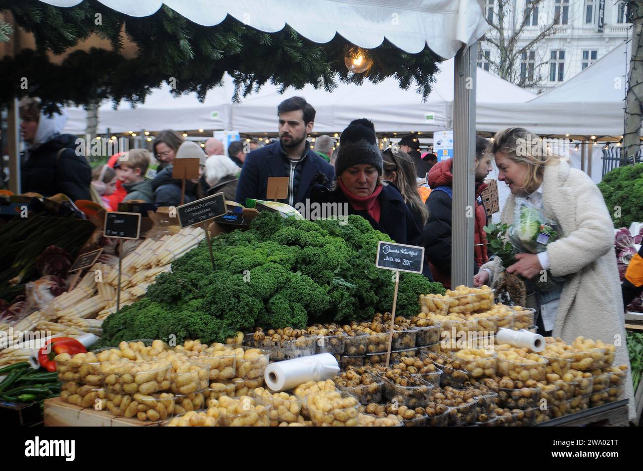 Copenhagen, Denmark /31 December 2023/Shoppers at farmers market or ...