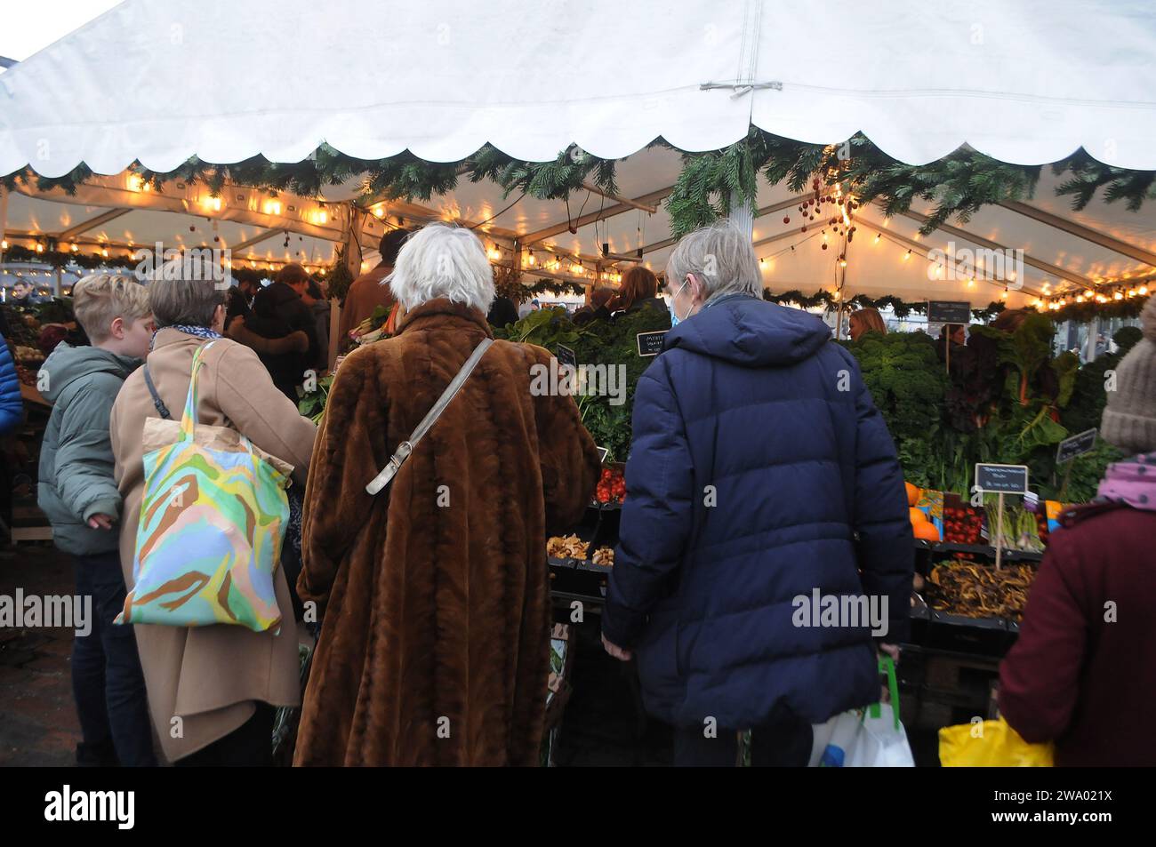 Copenhagen, Denmark /31 December 2023/Shoppers at farmers market or ...