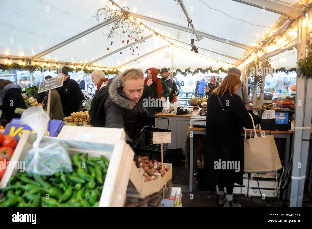 Copenhagen, Denmark /31 December 2023/Shoppers at farmers market or ...