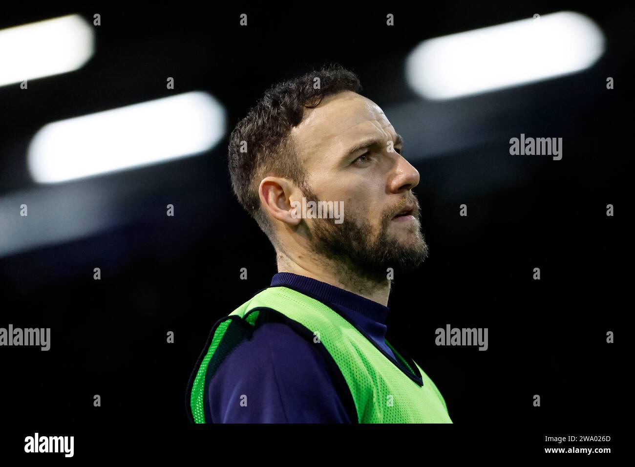 Dan Gardner of Oldham Athletic Association Football Club warms up ...