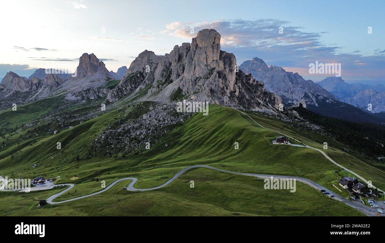 drone photo giau pass Dolomites Italy europe Stock Photo - Alamy