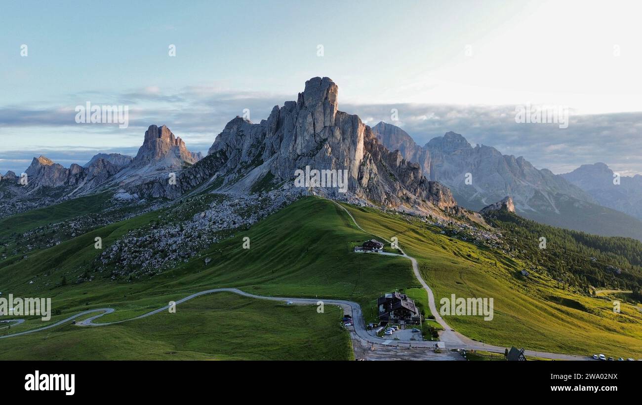 drone photo giau pass Dolomites Italy europe Stock Photo - Alamy