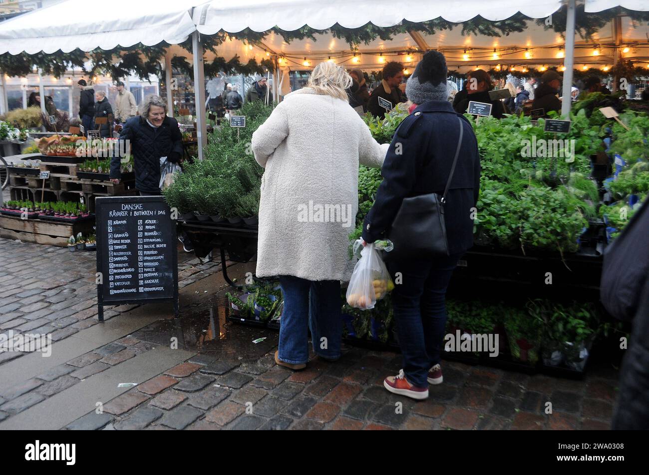 Copenhagen, Denmark /31 December 2023/Shoppers at farmers market or ...