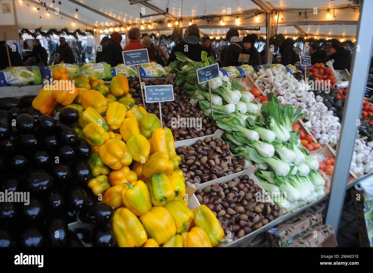 Copenhagen, Denmark /31 December 2023/Shoppers at farmers market or ...