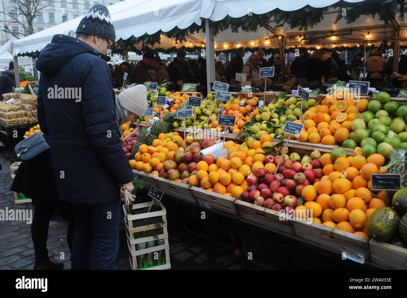 Copenhagen, Denmark /31 December 2023/Shoppers at farmers market or ...