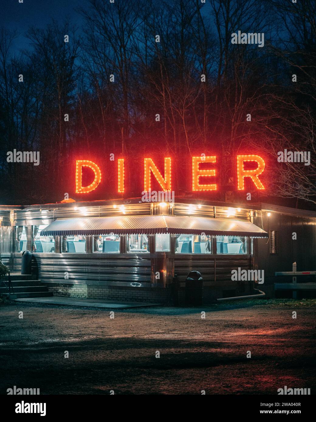 The Martindale Chief Diner at night, Craryville, New York Stock Photo ...