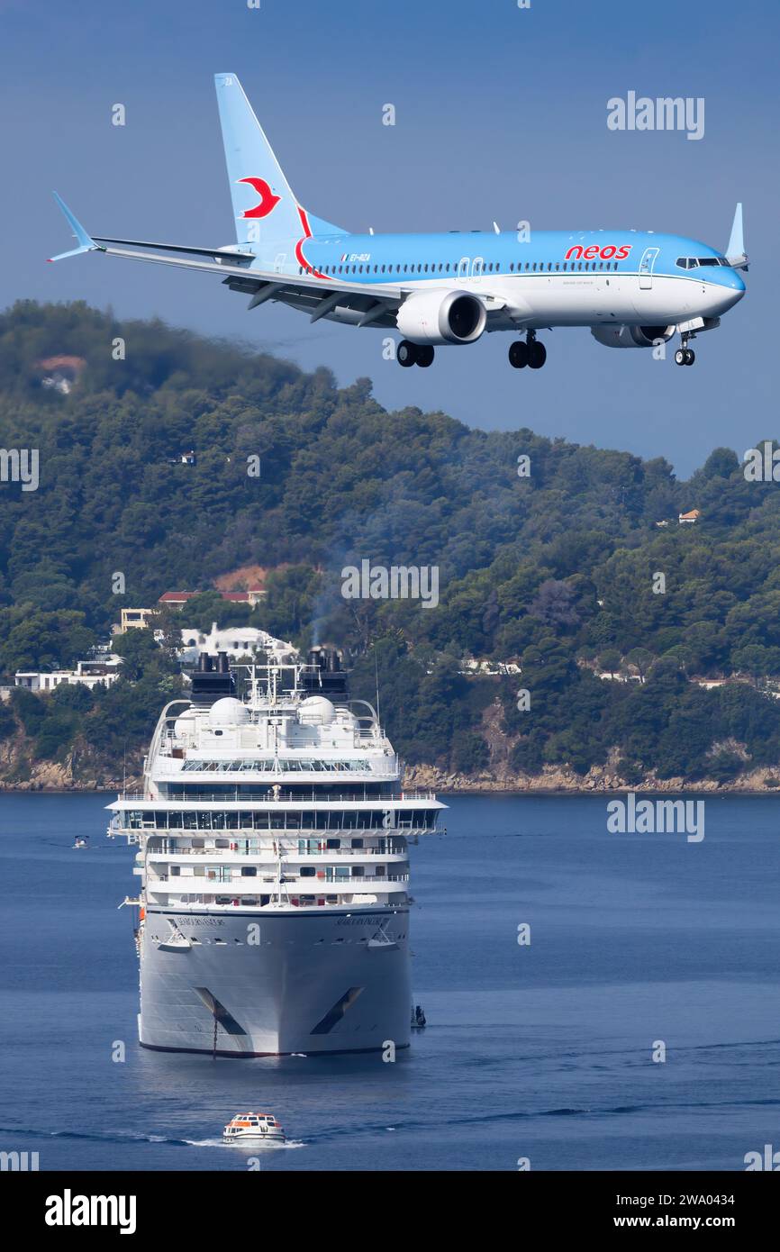 Skiathos, Greece - August 24th, 2023: Noes 737 MAX approaching Skiathos ...