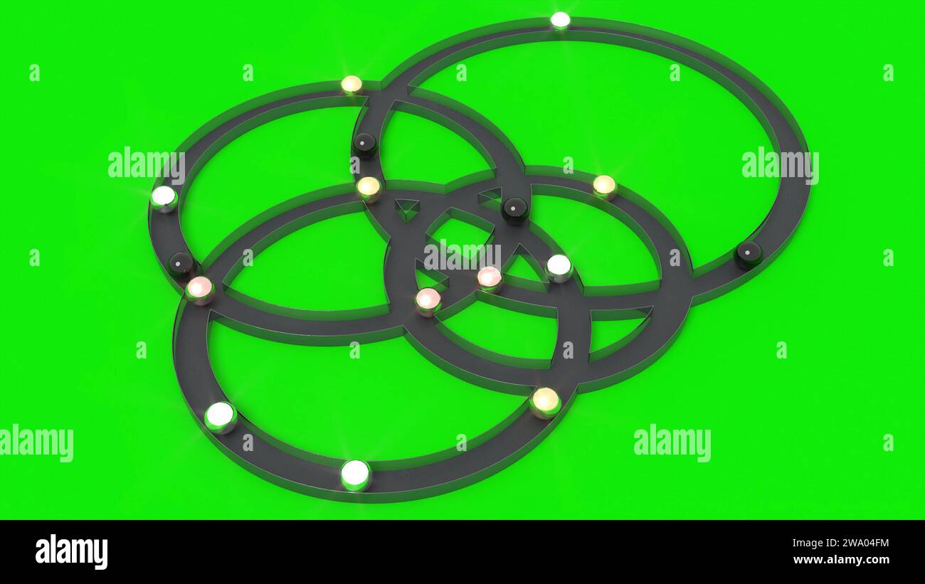 Circle puzzle metal balls rotate in a circle endlessly 3d render Stock ...