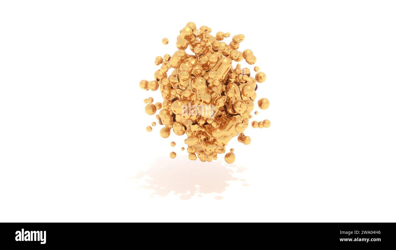 Gold metal metaballs on white back pulse 3d render Stock Photo - Alamy