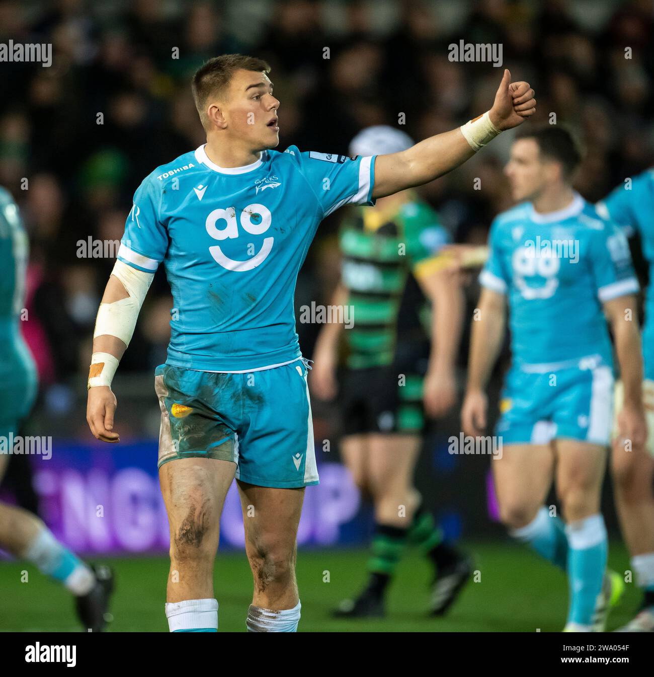 Northampton, UK. 30th Dec, 2023.Sale Sharks Joe Carpenter in action ...
