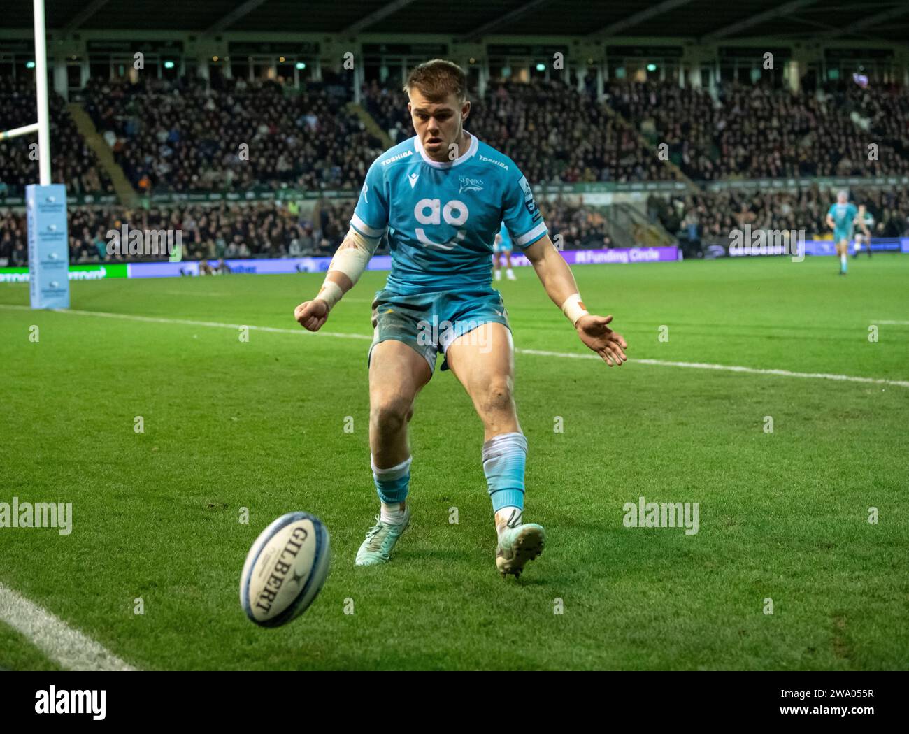 Northampton, UK. 30th Dec, 2023.Sale Sharks Joe Carpenter in action ...