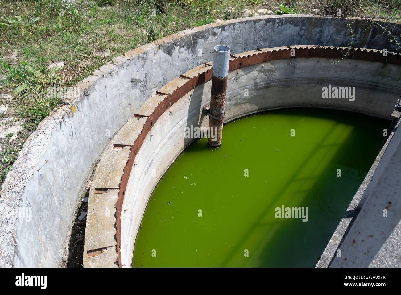 View to sewage treatment plant - water recycling. Waste management ...