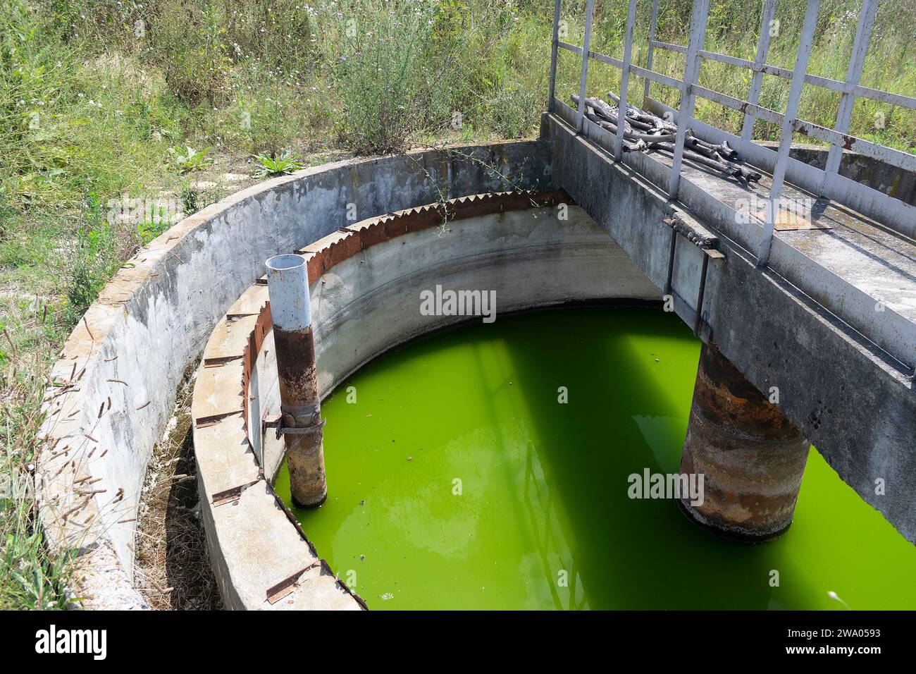 View to sewage treatment plant - water recycling. Waste management ...