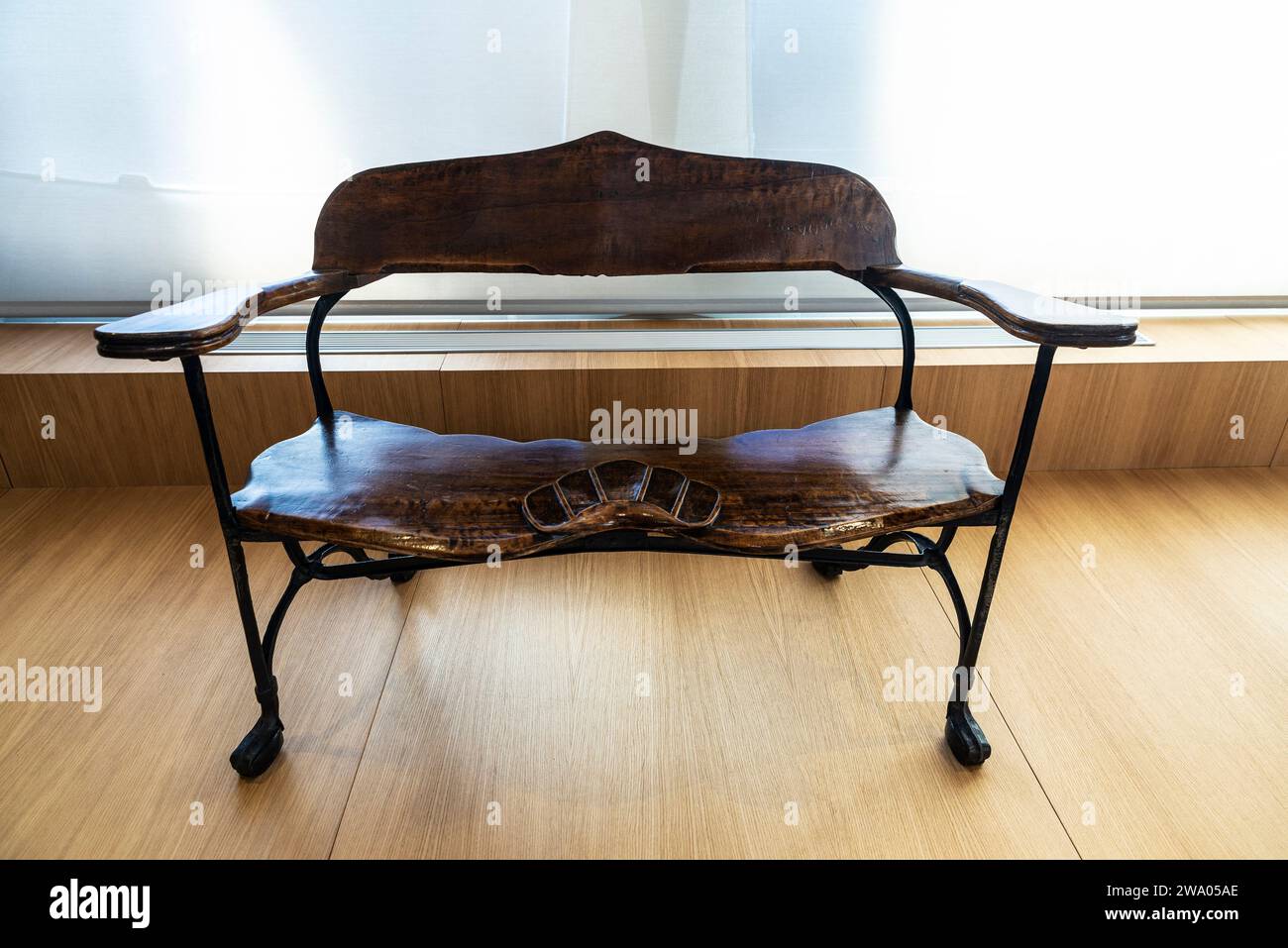 Barcelona, Spain - November 30, 2023: Wood bench in the Museum of the ...