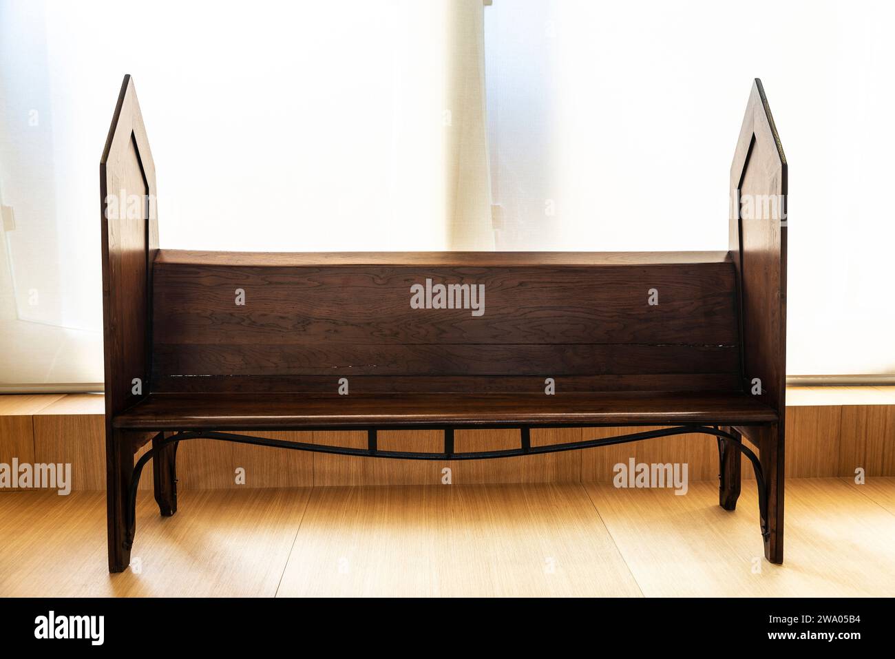 Barcelona, Spain - November 30, 2023: Wood bench in the Museum of the ...