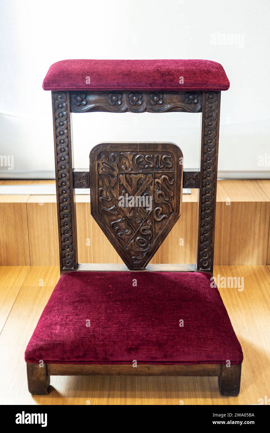 Barcelona, Spain - November 30, 2023: Kneeling prayer bench in the ...