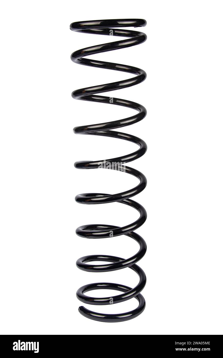 Car spare part. Large metal spring on white background. cushioning ...