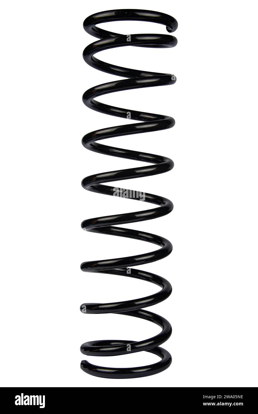Car spare part. Large metal spring on white background. cushioning ...