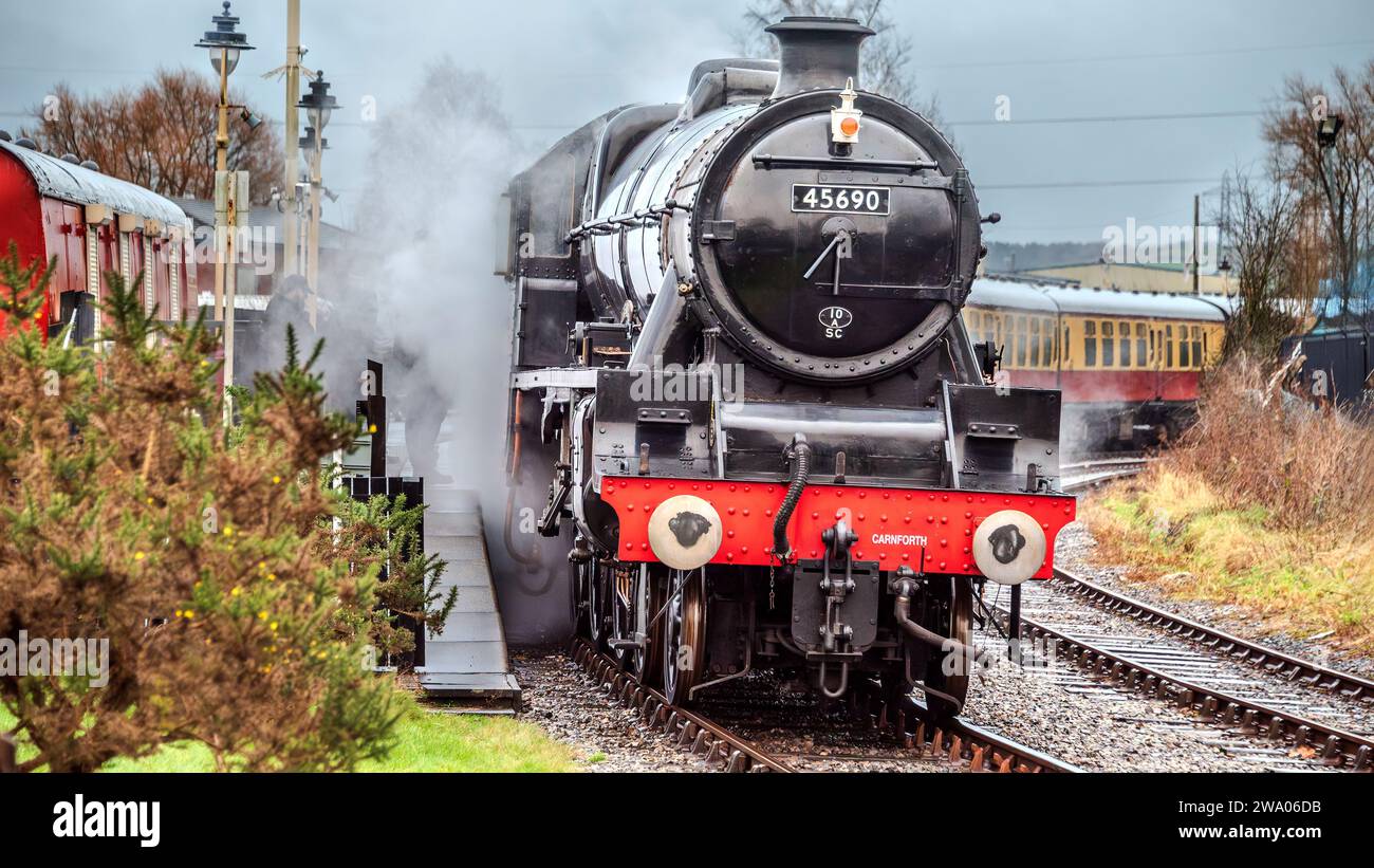 LMS Jubilee Class 6P 4-6-0 no 45690 Leander steam locomotive at Heywood ...