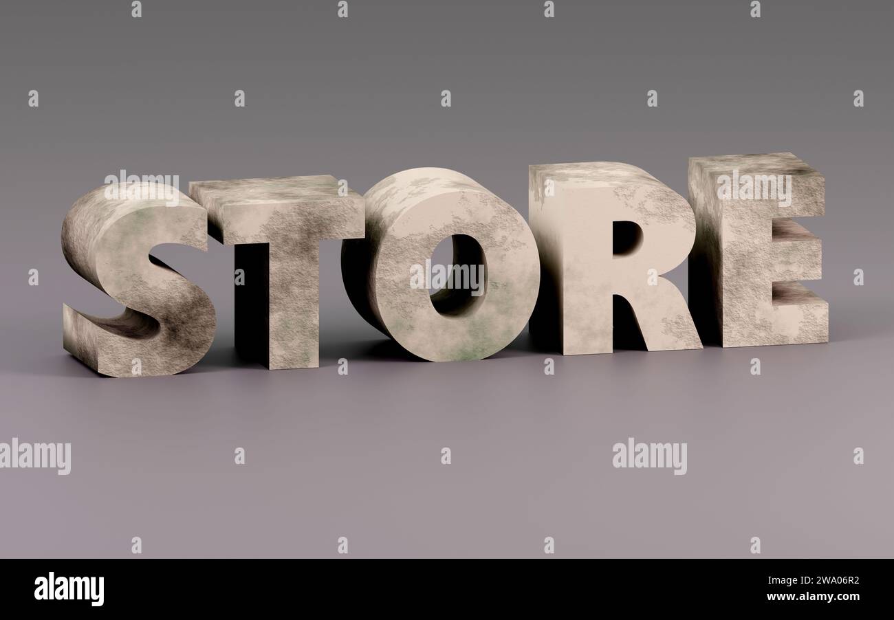 3d alphabet, concrete letters Store on grey background, 3d render, sign ...