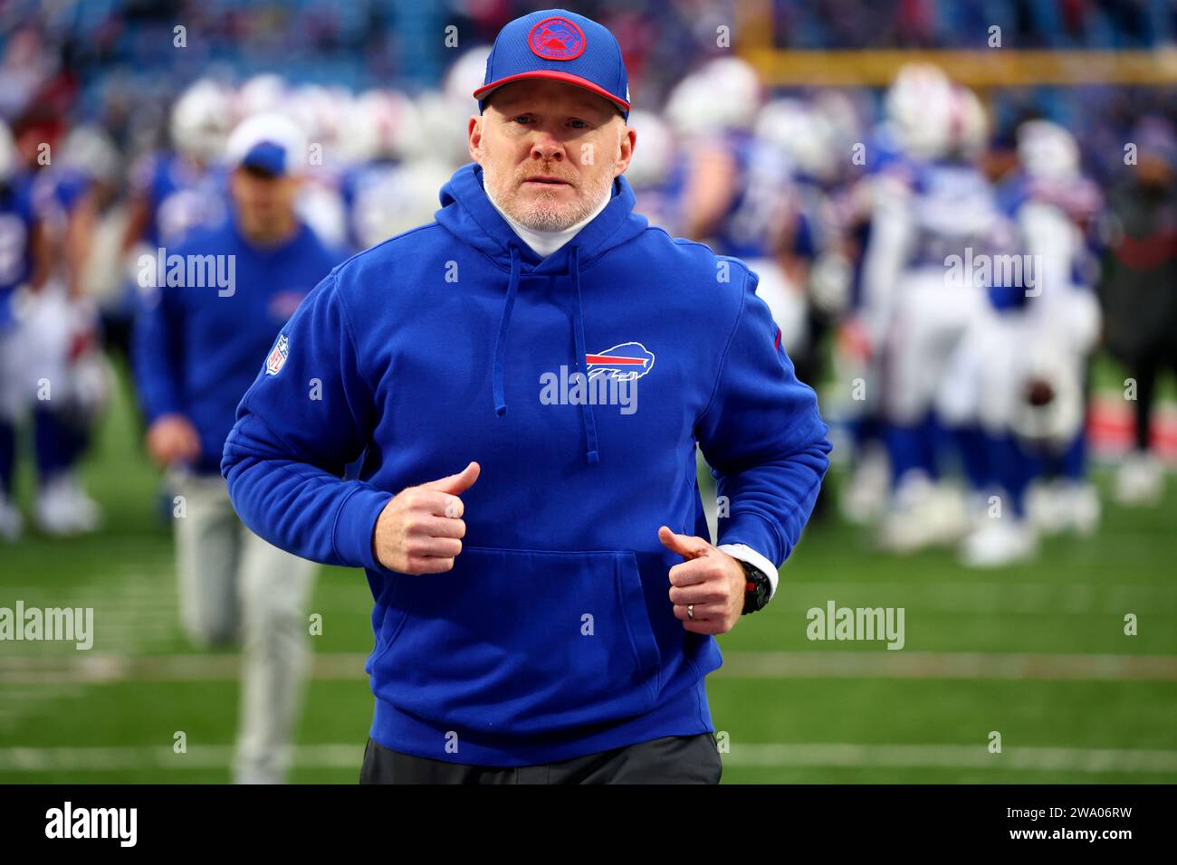Buffalo Bills head coach Sean McDermott runs off the field following ...