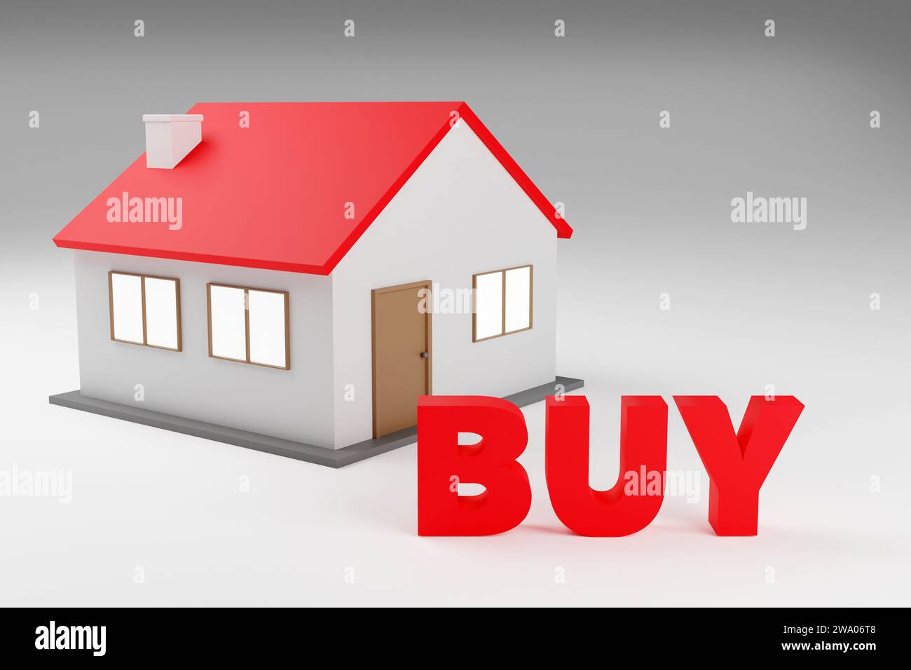 Luxury red inscription buy on grey podium, soft light, front view ...
