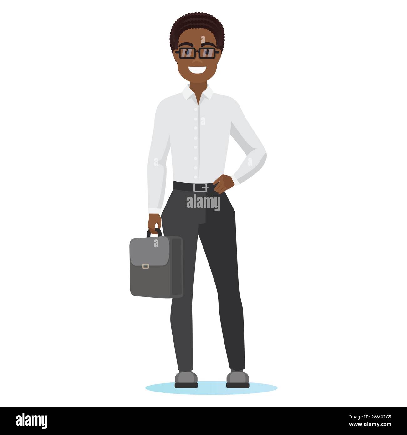 Black businessman with suitcase. African office manager cartoon vector ...