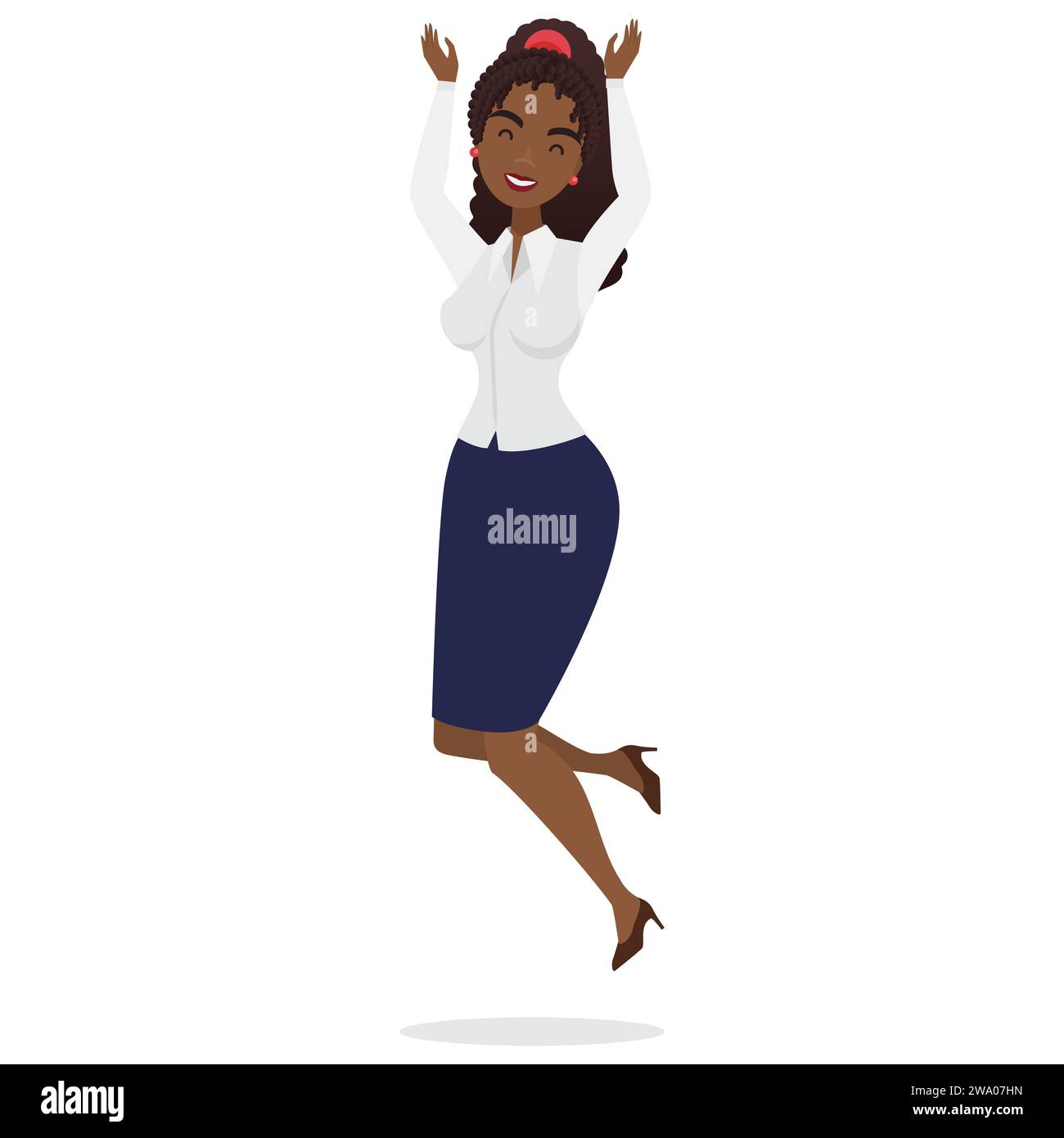 Jumping excited black businesswoman. Successful african office manager ...