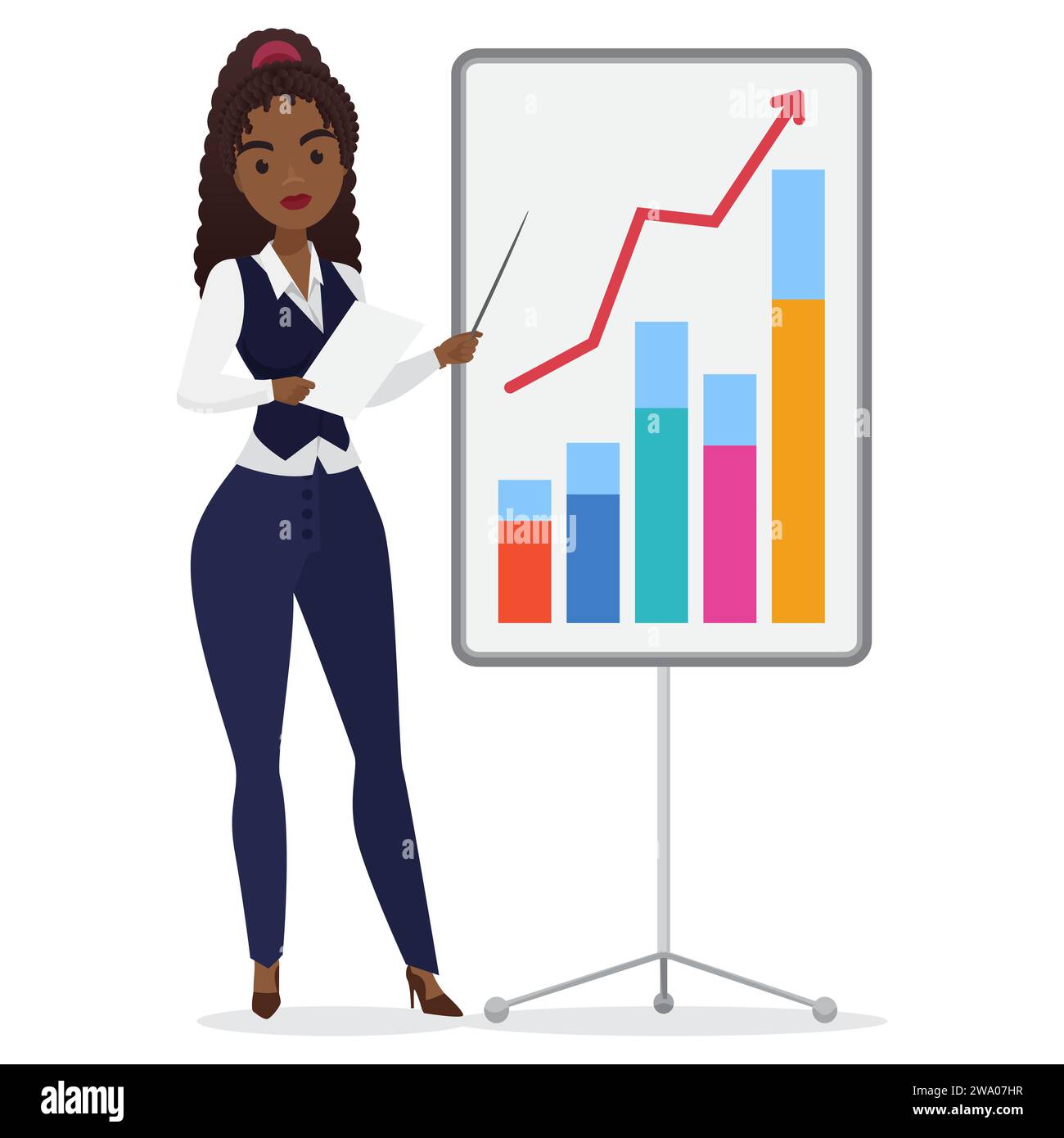 Black businesswoman takes presentation. African female office worker ...
