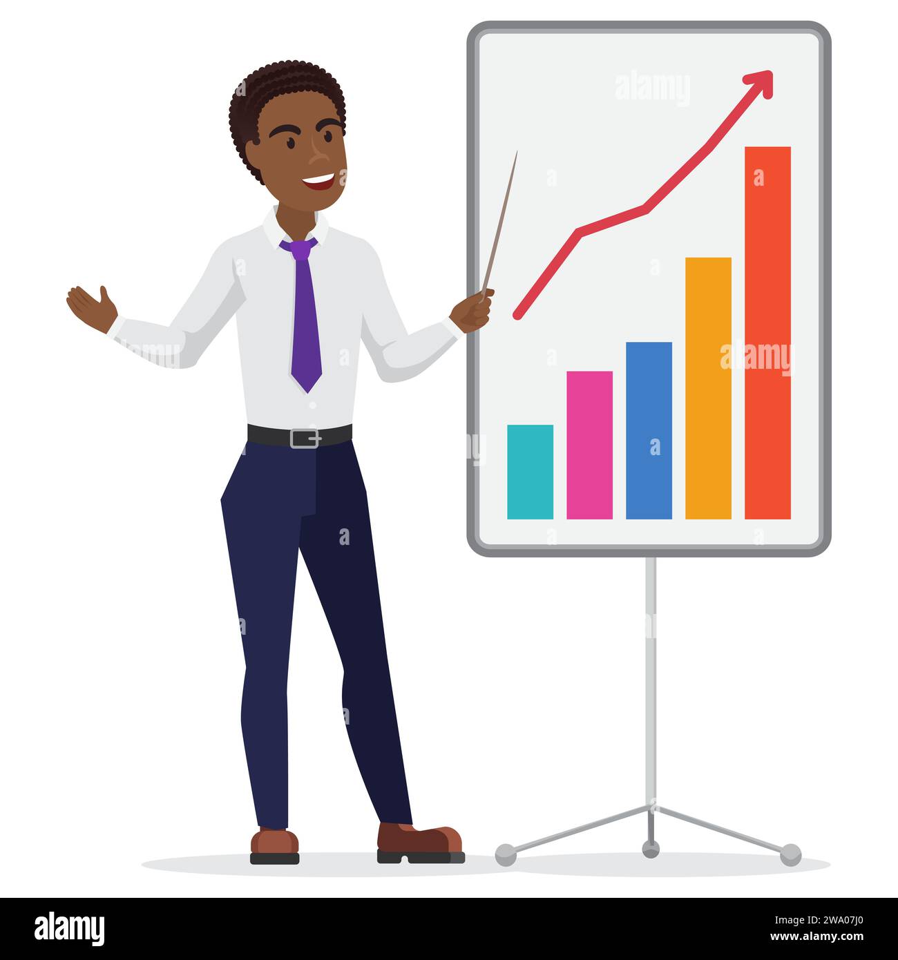 Black businessman takes presentation. African office worker shows ...