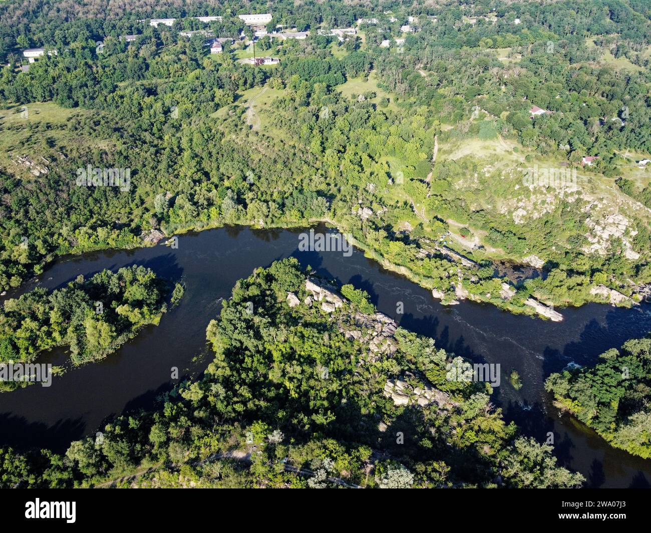 Winding bed of the Southern Bug river. River, landscape from a bird's ...