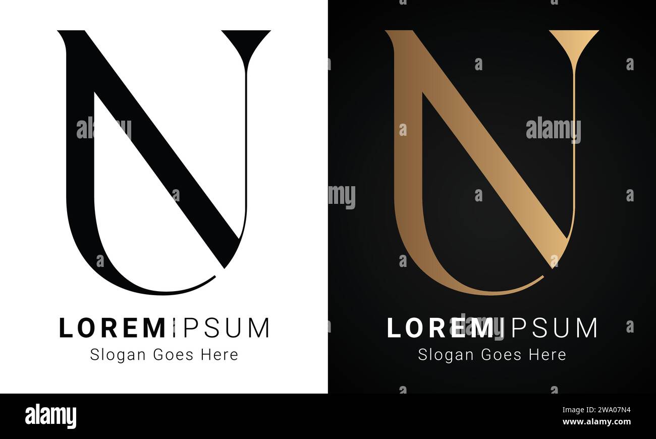 Luxury Initial NU or UN Monogram Text Letter Logo Design Stock Vector ...