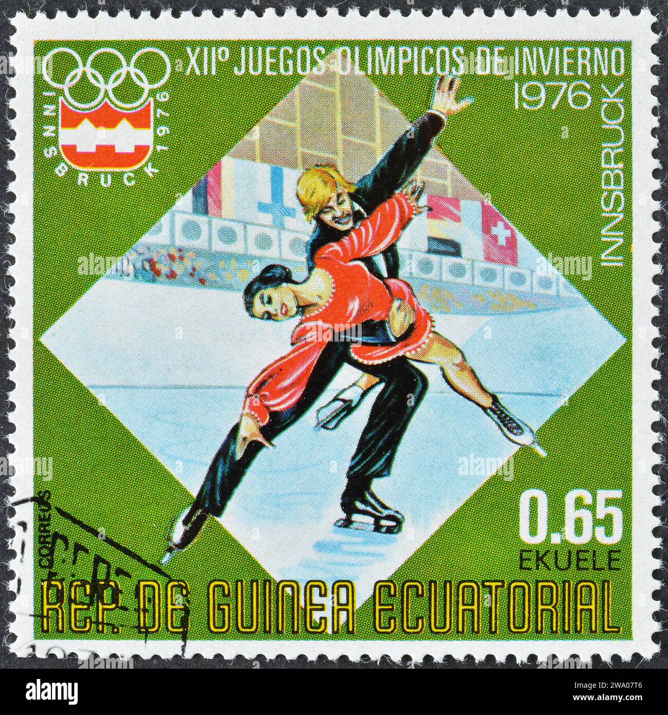 Cancelled postage stamp printed by Equatorial Guinea, that shows Figure ...