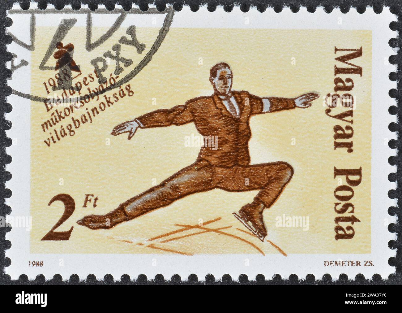 Cancelled postage stamp printed by Hungary, that promotes World Figure ...