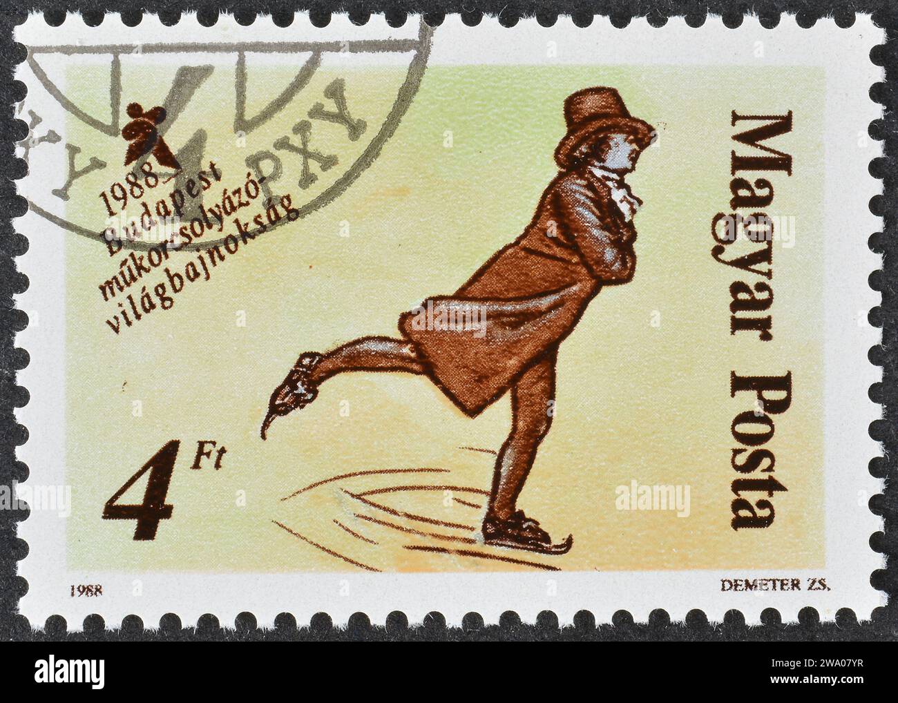 Cancelled postage stamp printed by Hungary, that promotes World Figure ...