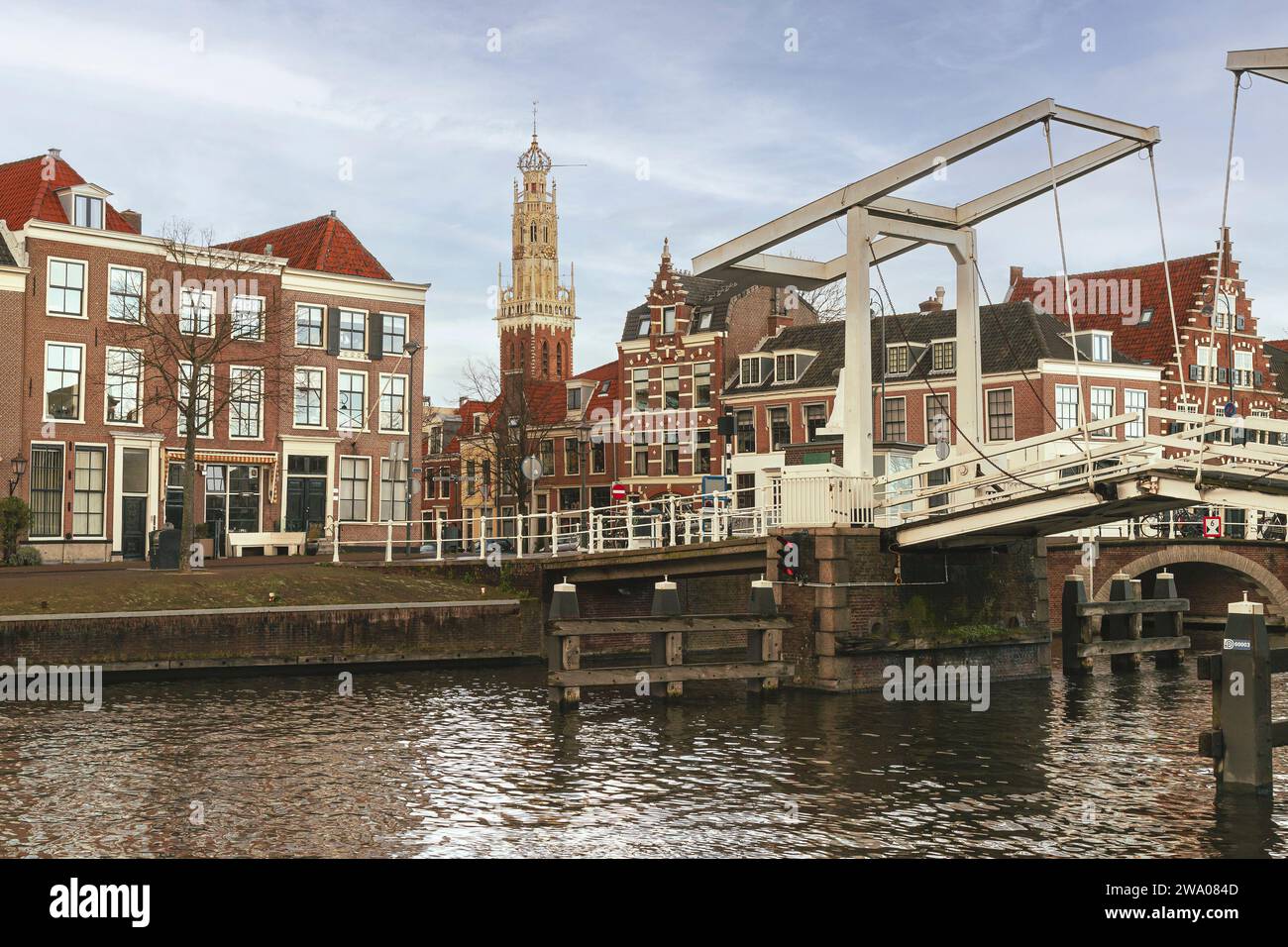 Cityscape of the center of the historic Dutch city of Haarlem, with the ...