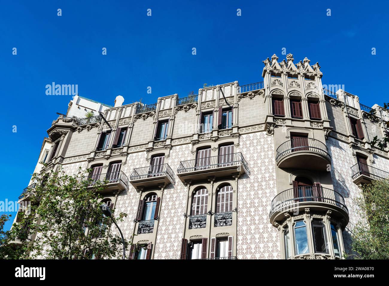Facade of a Modernist style building in Barcelona, Catalonia, Spain ...