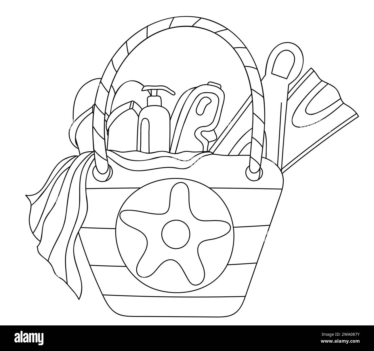 Hand-Drawn Vector Coloring Page Features A Summer Theme With A Beach ...