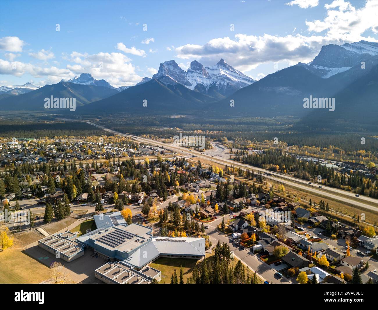 Canmore, Alberta, Canada. Aerial view of Trans-Canada Highway (Highway ...