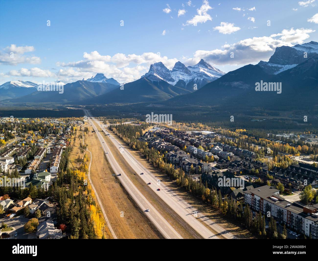 Canmore, Alberta, Canada. Aerial view of Trans-Canada Highway (Highway ...